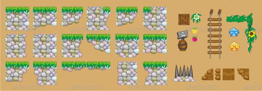 Platformer Game Tile Set 10 by papaeiwi | GraphicRiver